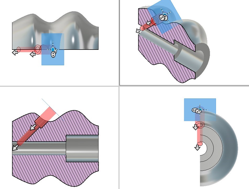 A mechanical designer has added an off-axis hole to the sectioned ...