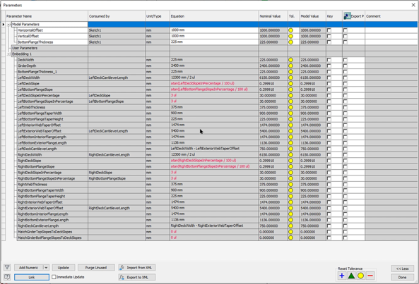 Open the Parameters dialog. Use Link to select the Inventor Parameters ...